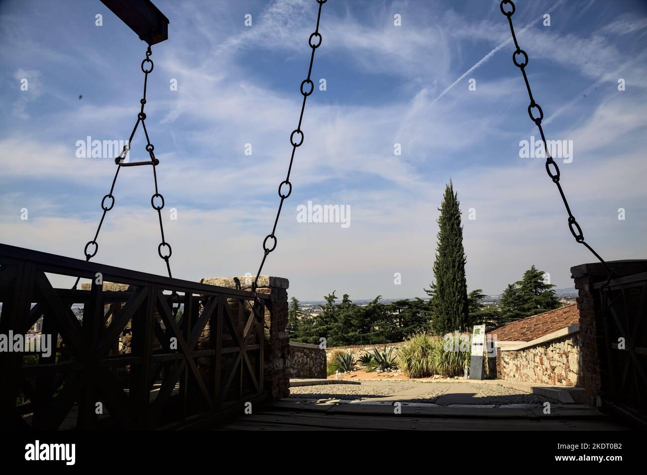 Gate of a castle with its drawbridge lowered Stock Photo - Alamy