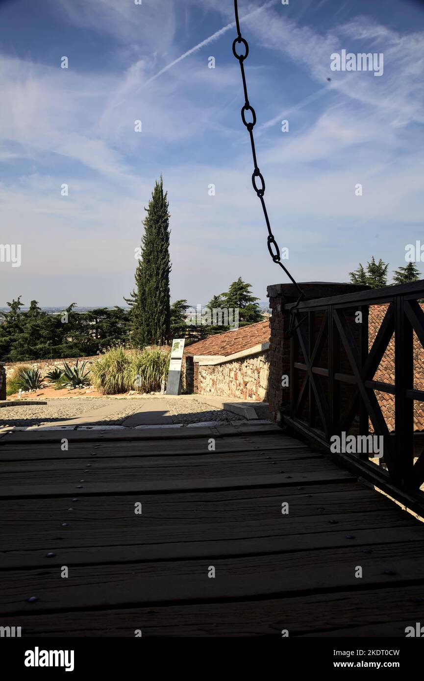 Gate of a castle with its drawbridge lowered Stock Photo - Alamy
