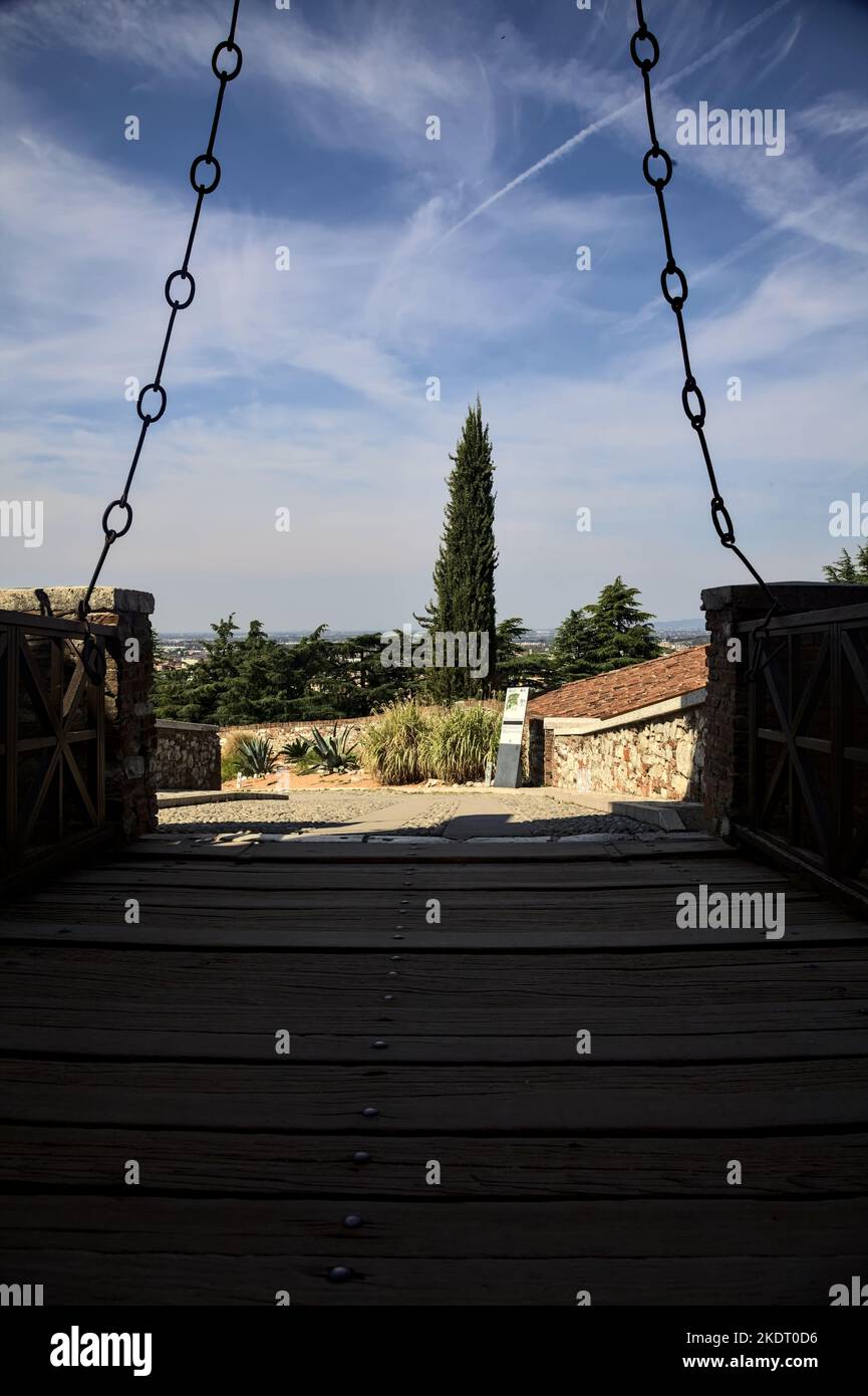 Gate of a castle with its drawbridge lowered Stock Photo - Alamy