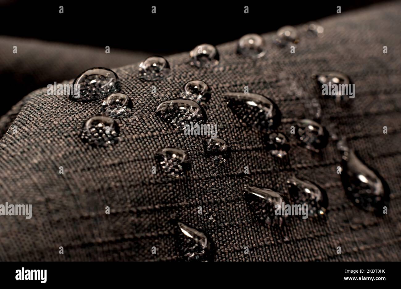 Drops of water on textiles. Waterproof fabric with drops on the surface ...