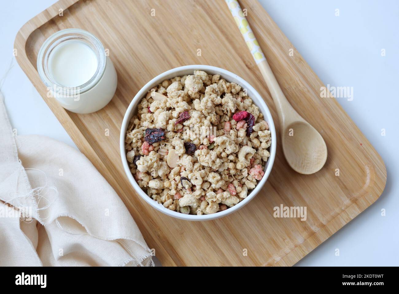 morning breakfast with corn flakes and milk on table Stock Photo - Alamy
