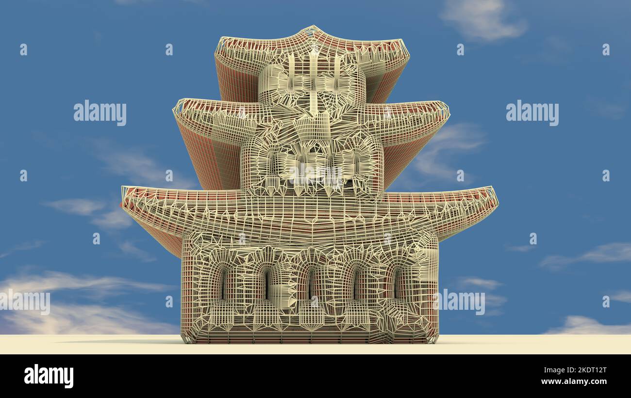 3D Illustration of a Chinese style architecture for modern Architects ...