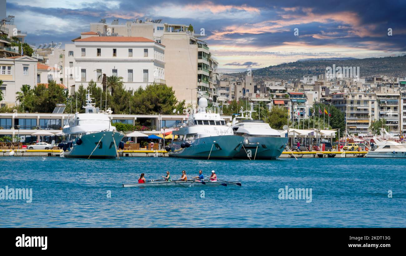 Kayaking lessons and luxury yachts in marina Zeas at Piraeus port in ...