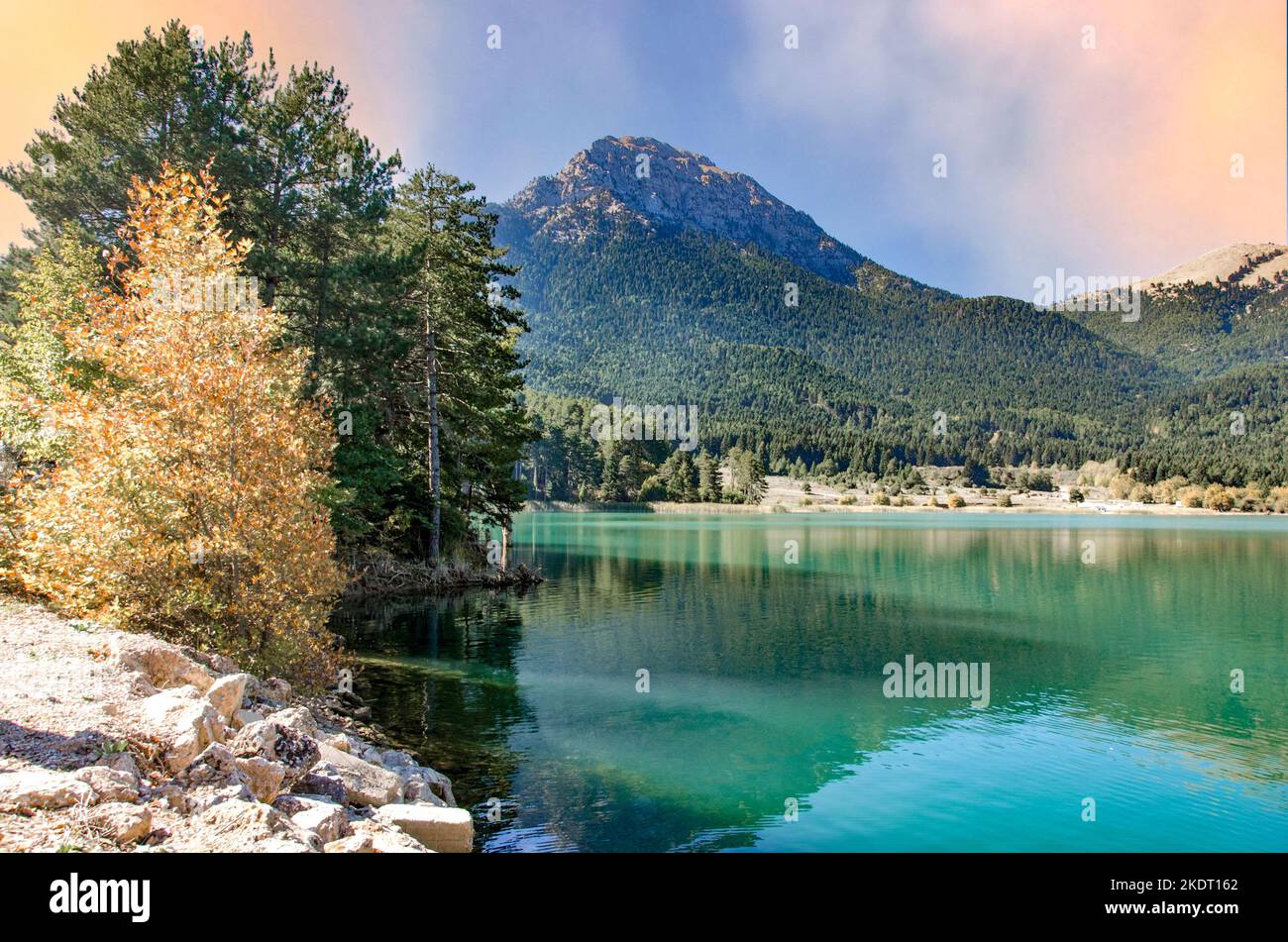 Lake Doxa is an artificial lake at an altitude of 900 meters, located ...