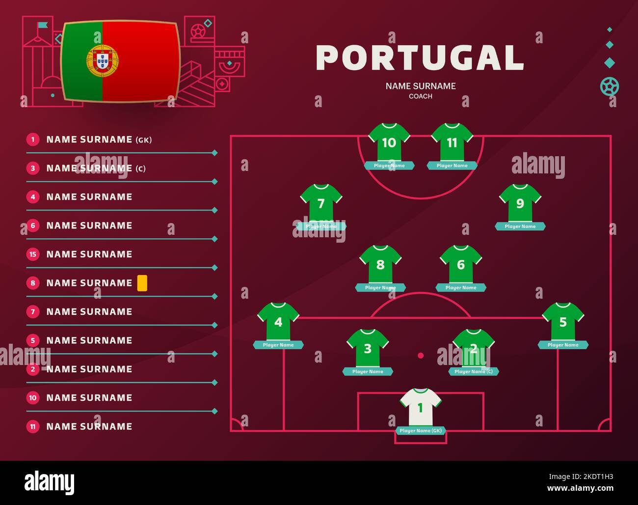 portugal line-up world Football 2022 tournament final stage vector illustration. Country team ...