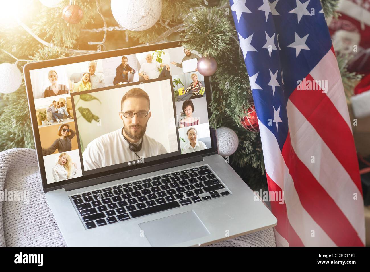 USA flag, laptop computer, independence day online Stock Photo - Alamy