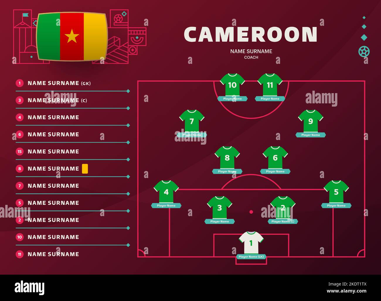 camerron line-up world Football 2022 tournament final stage vector ...