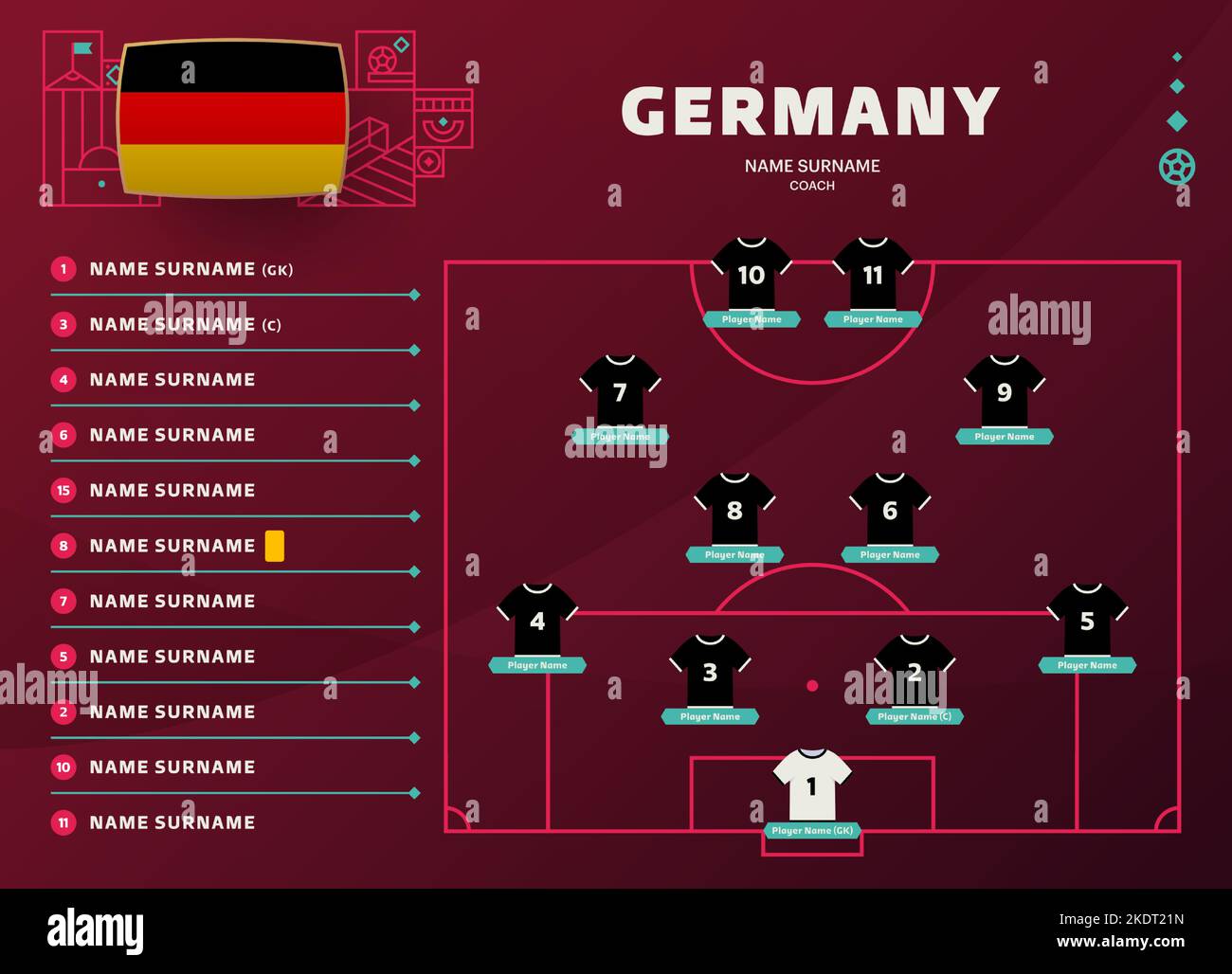 germany line-up world Football 2022 tournament final stage vector ...