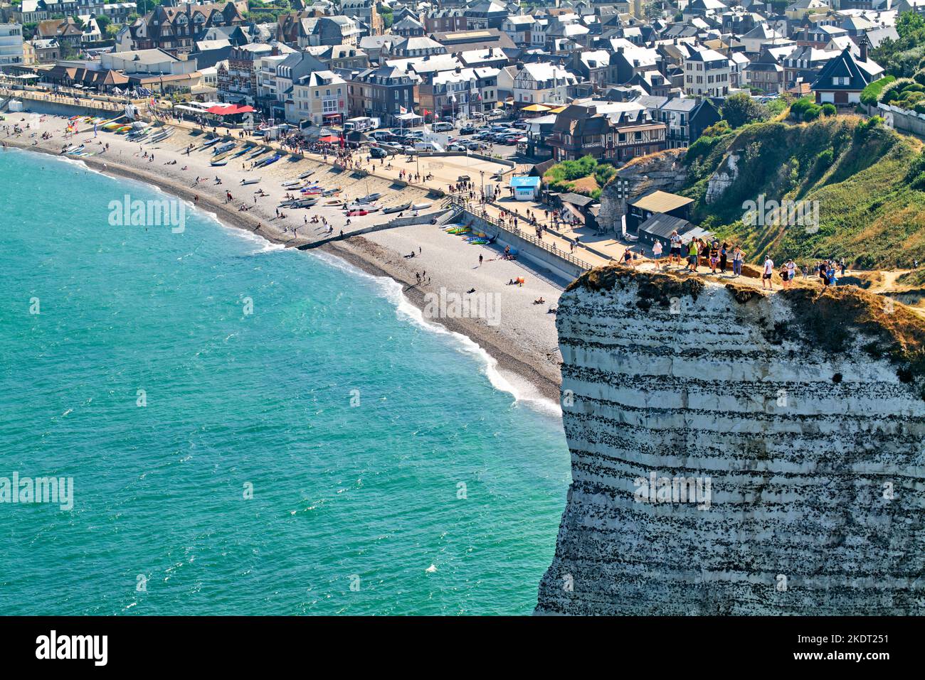 Etretat Normandy France. Tourists on top of the chalk cliffs Stock ...