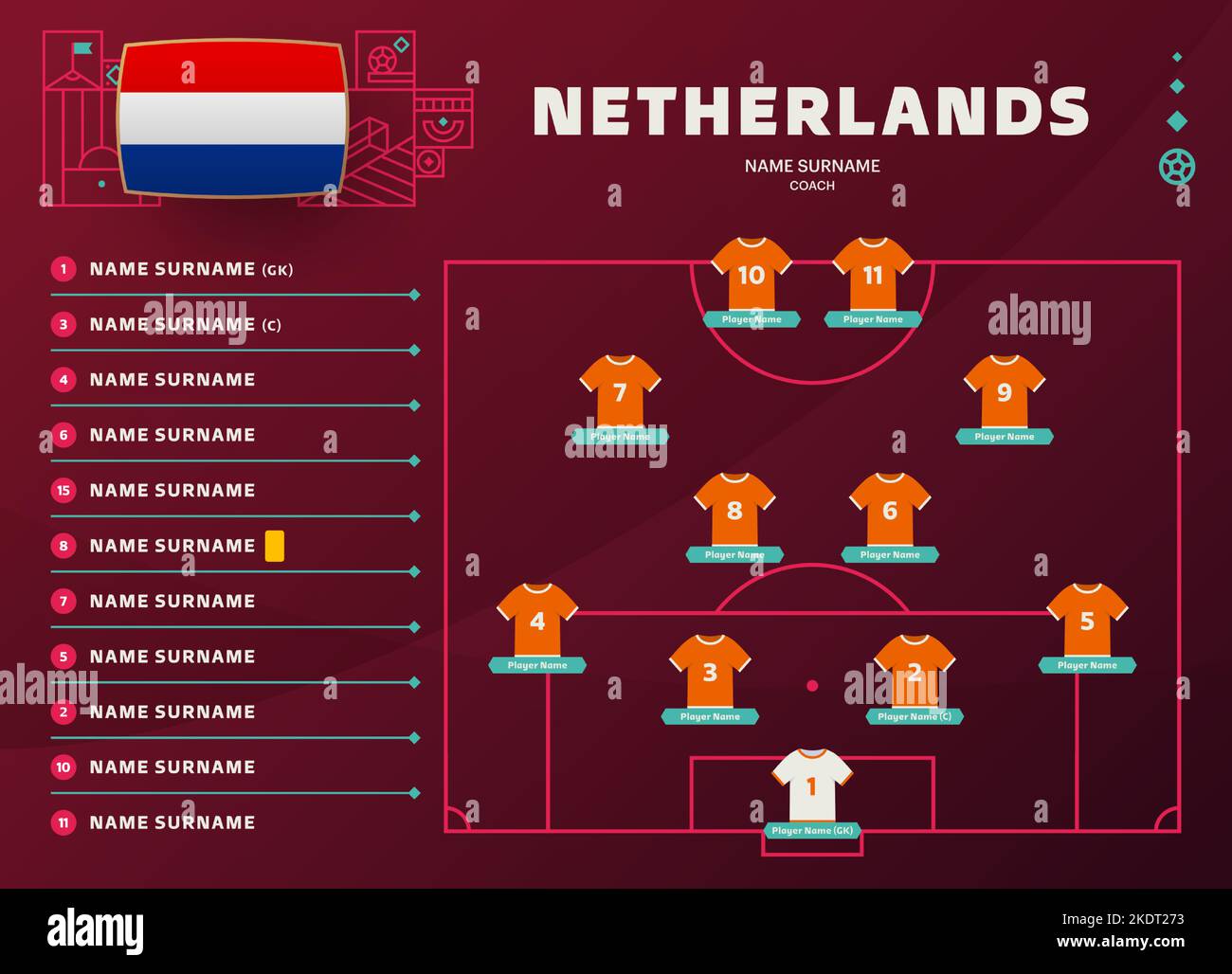 Netherlands Line Up World Football 2022 Tournament Final Stage Vector