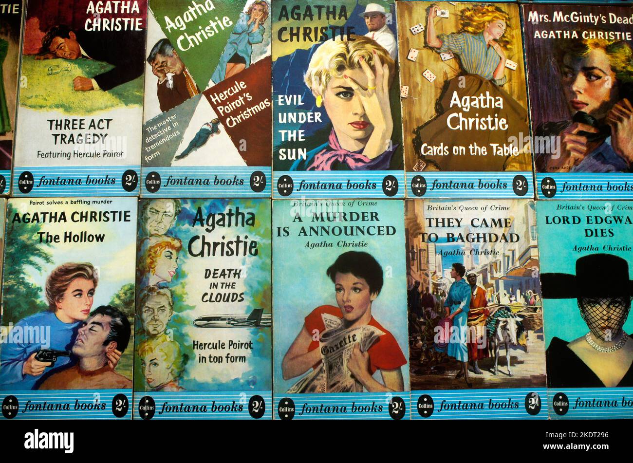 Display of second-hand vintage Agatha Christie paperbacks. Fontana ...