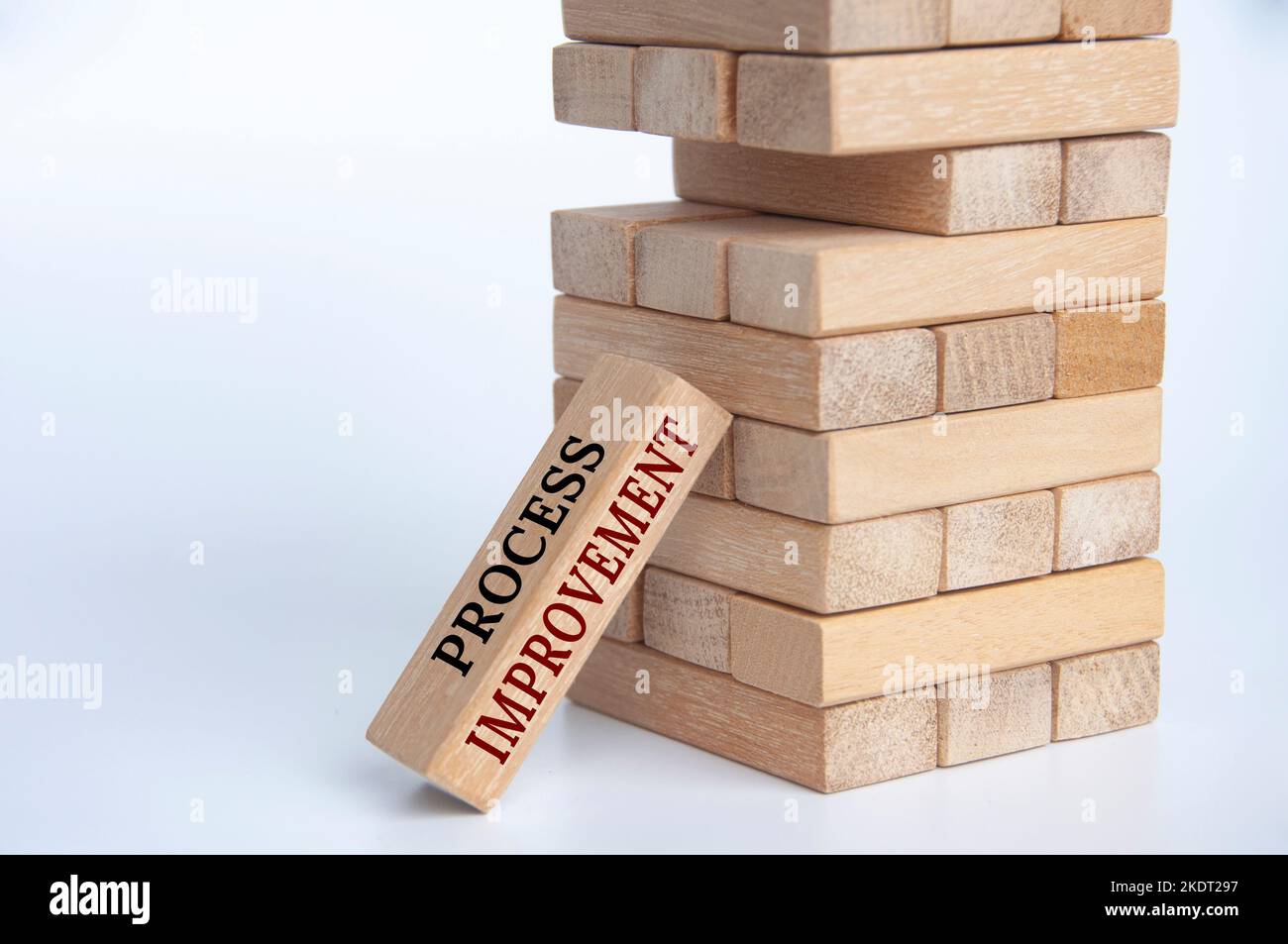 Process improvement text on falling wooden block with white cover ...