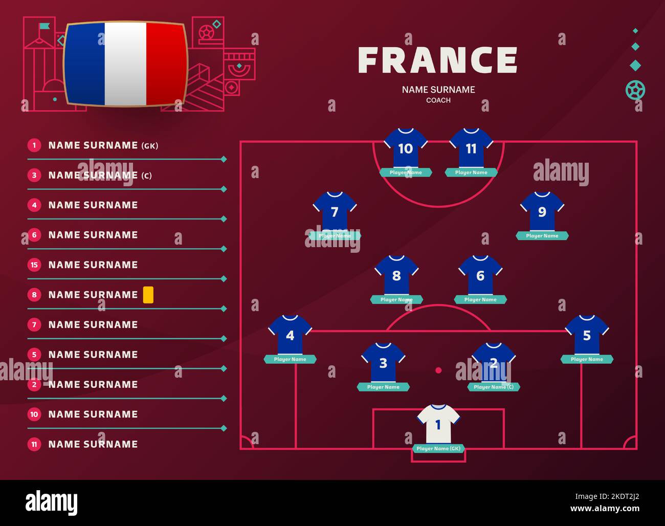 france line-up world Football 2022 tournament final stage vector ...