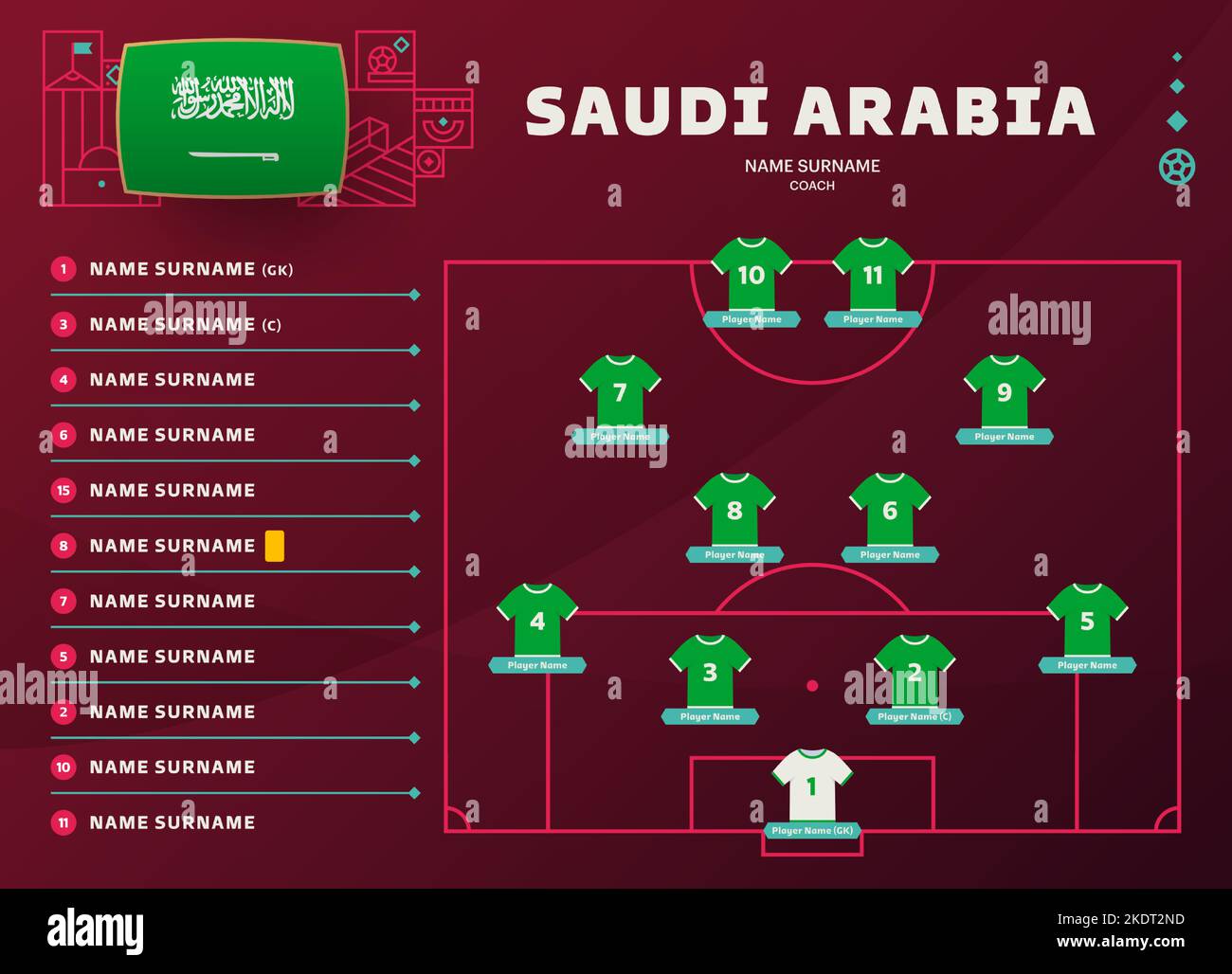 saudi arabia line-up world Football 2022 tournament final stage vector ...