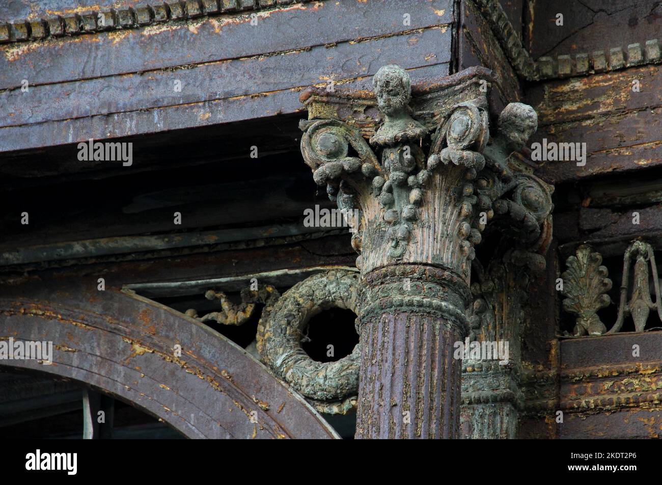 weathered carved support column of a ruined building Stock Photo - Alamy