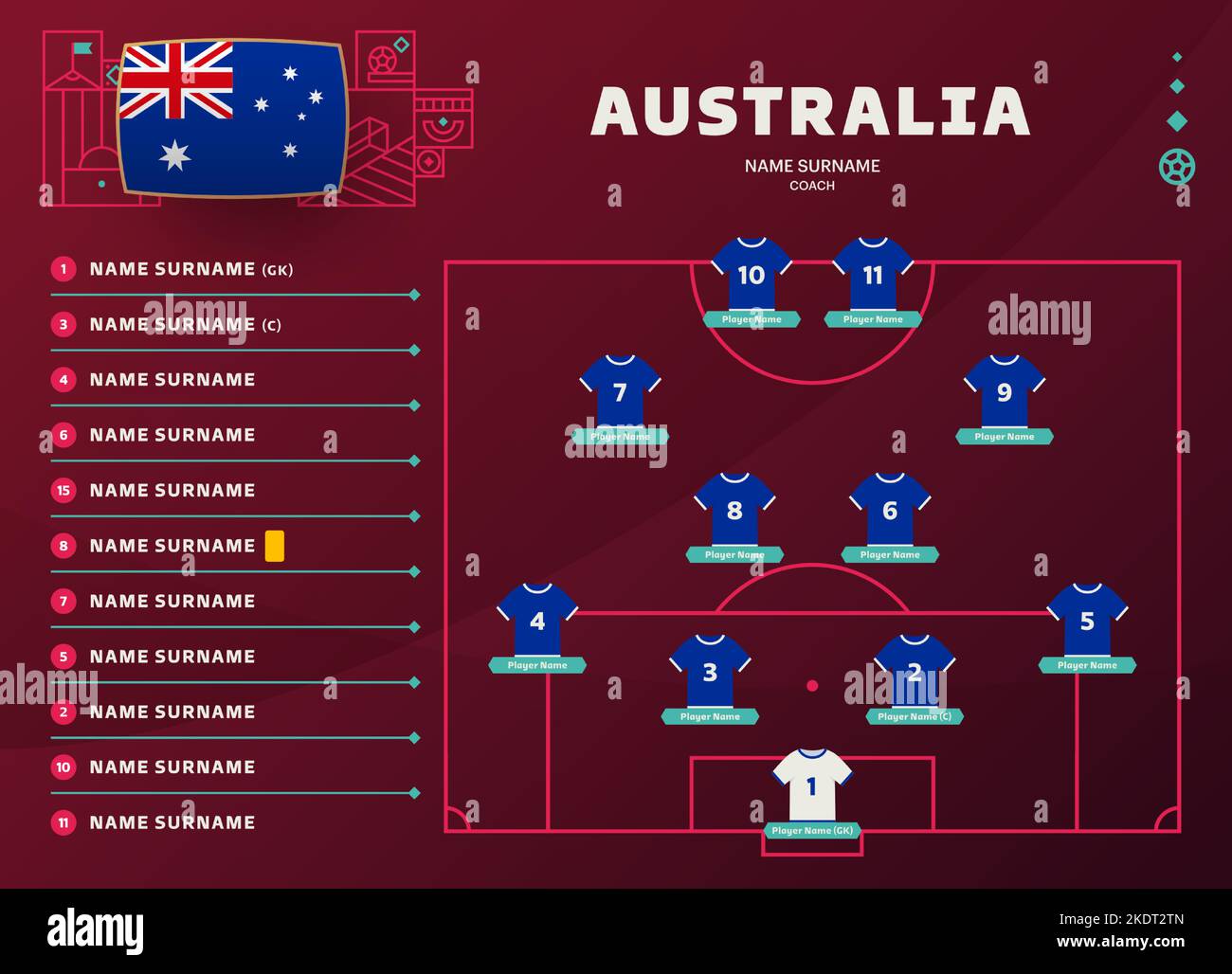 australia line-up world Football 2022 tournament final stage vector ...