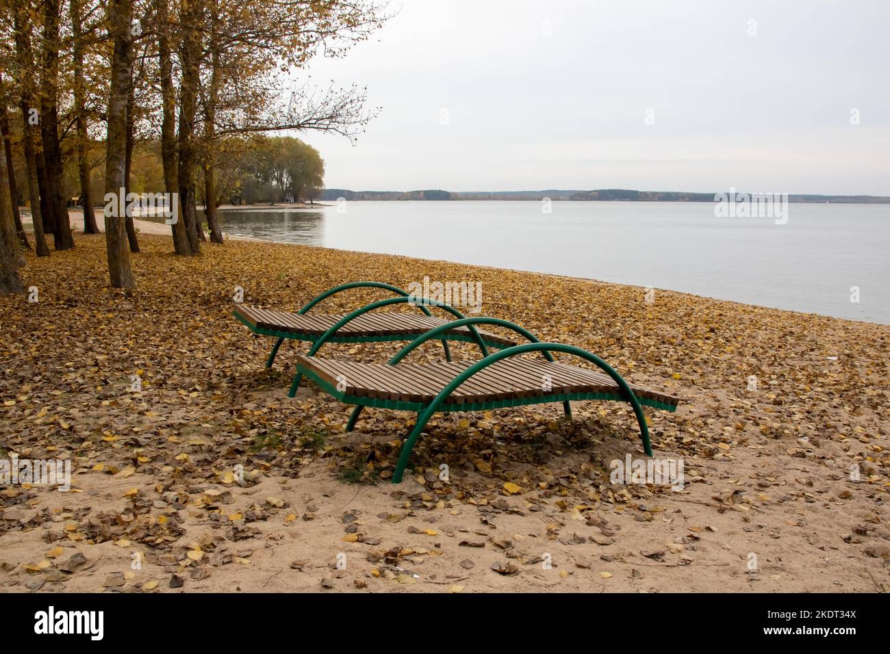 Empty sun loungers on the beach close up Stock Photo - Alamy
