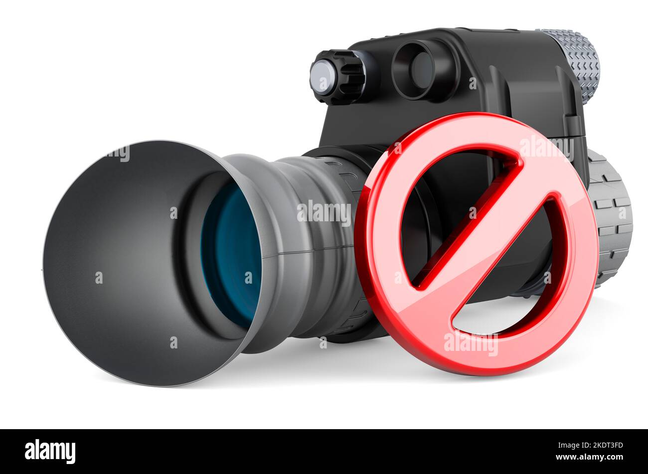 Night vision monocular with prohibition sign, 3D rendering isolated on ...