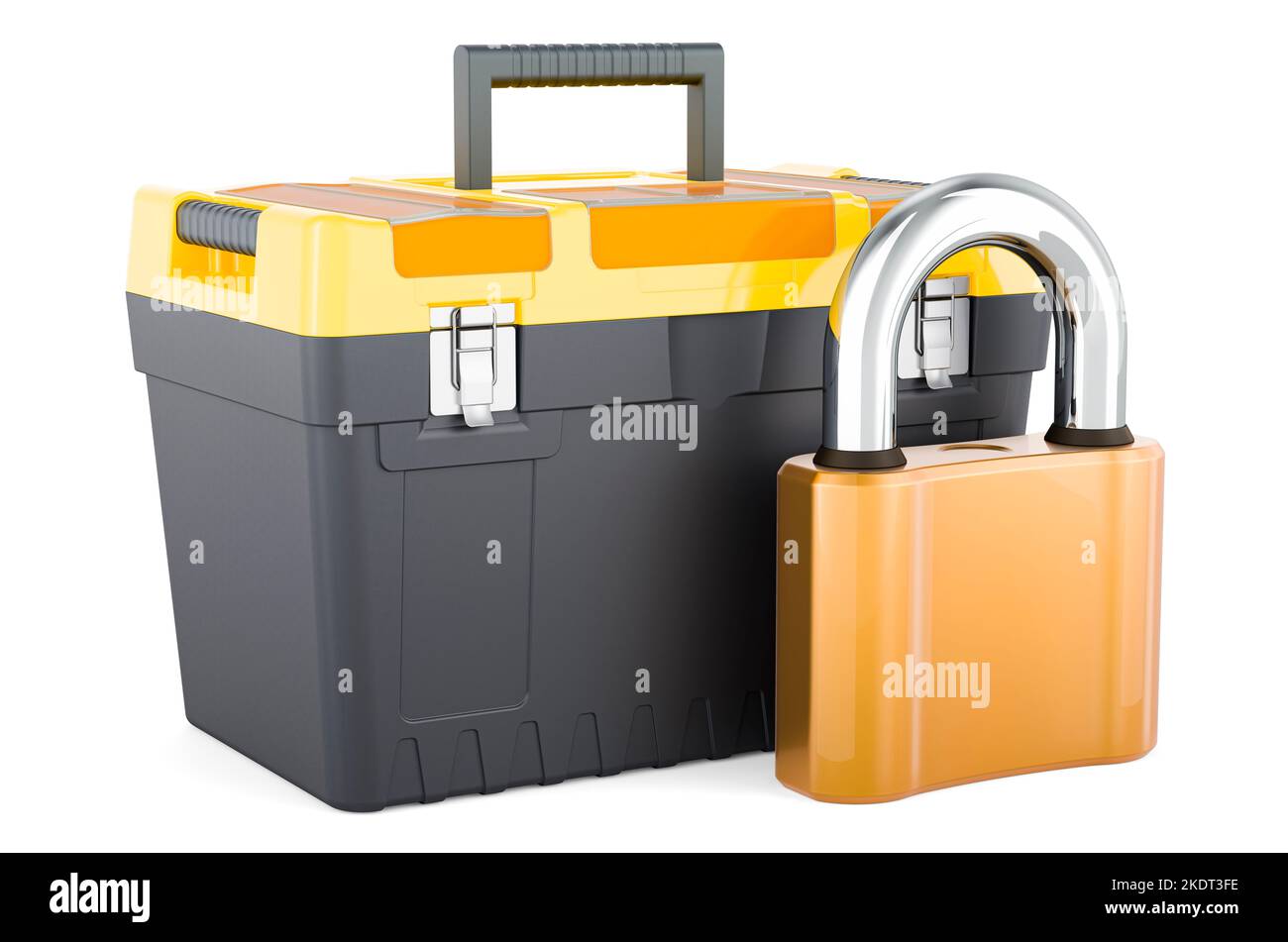 Plastic toolbox with padlock, 3D rendering isolated on white background ...