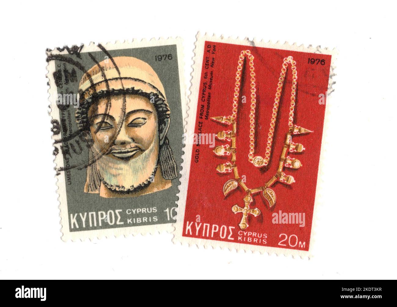 A montage of vintage postage stamps from Cyprus on a white background ...