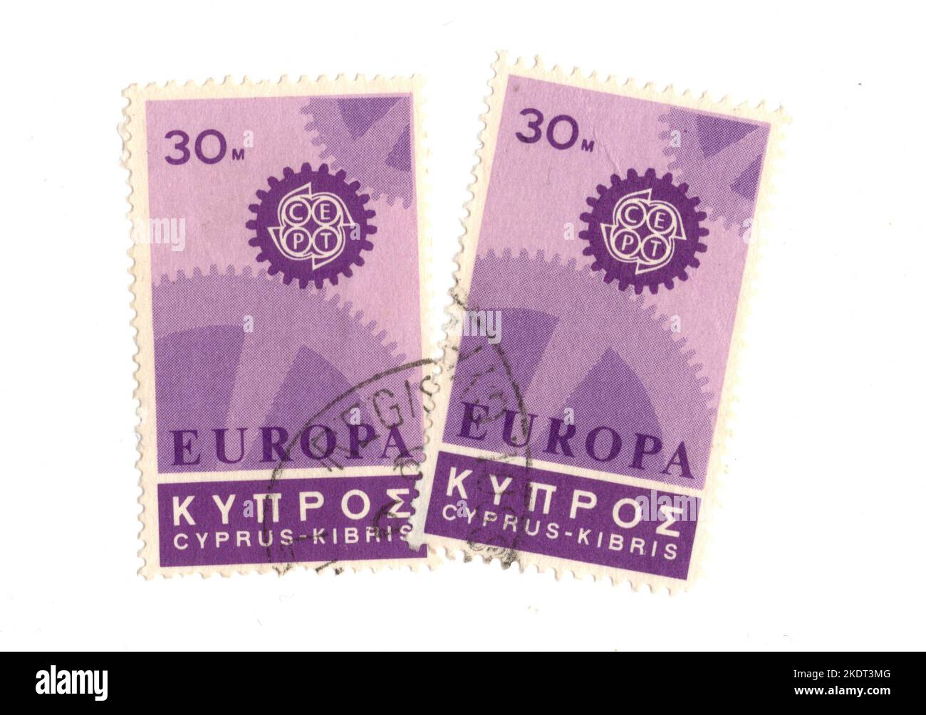 A montage of vintage postage stamps from Cyprus on a white background ...