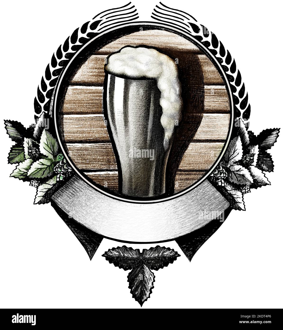 Pub logo hand drawn illustration with copy space area Stock Photo - Alamy