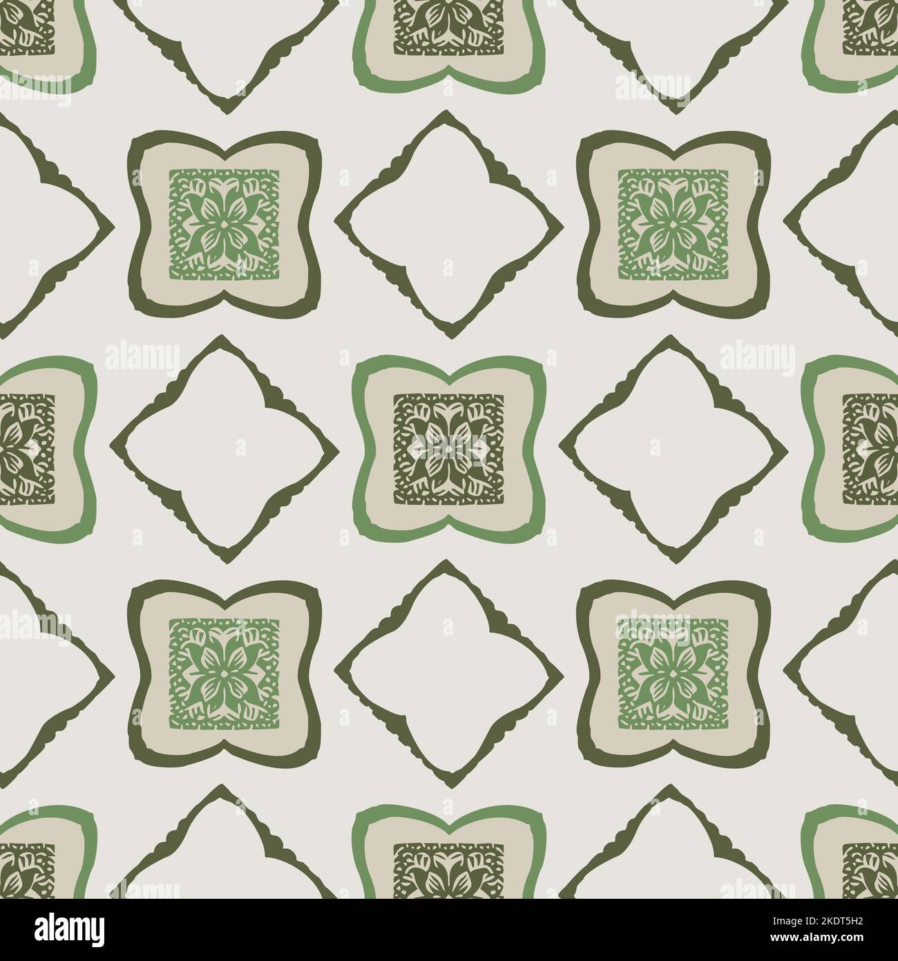 Hand drawn retro block print seamless pattern. Vector 80s vintage ...