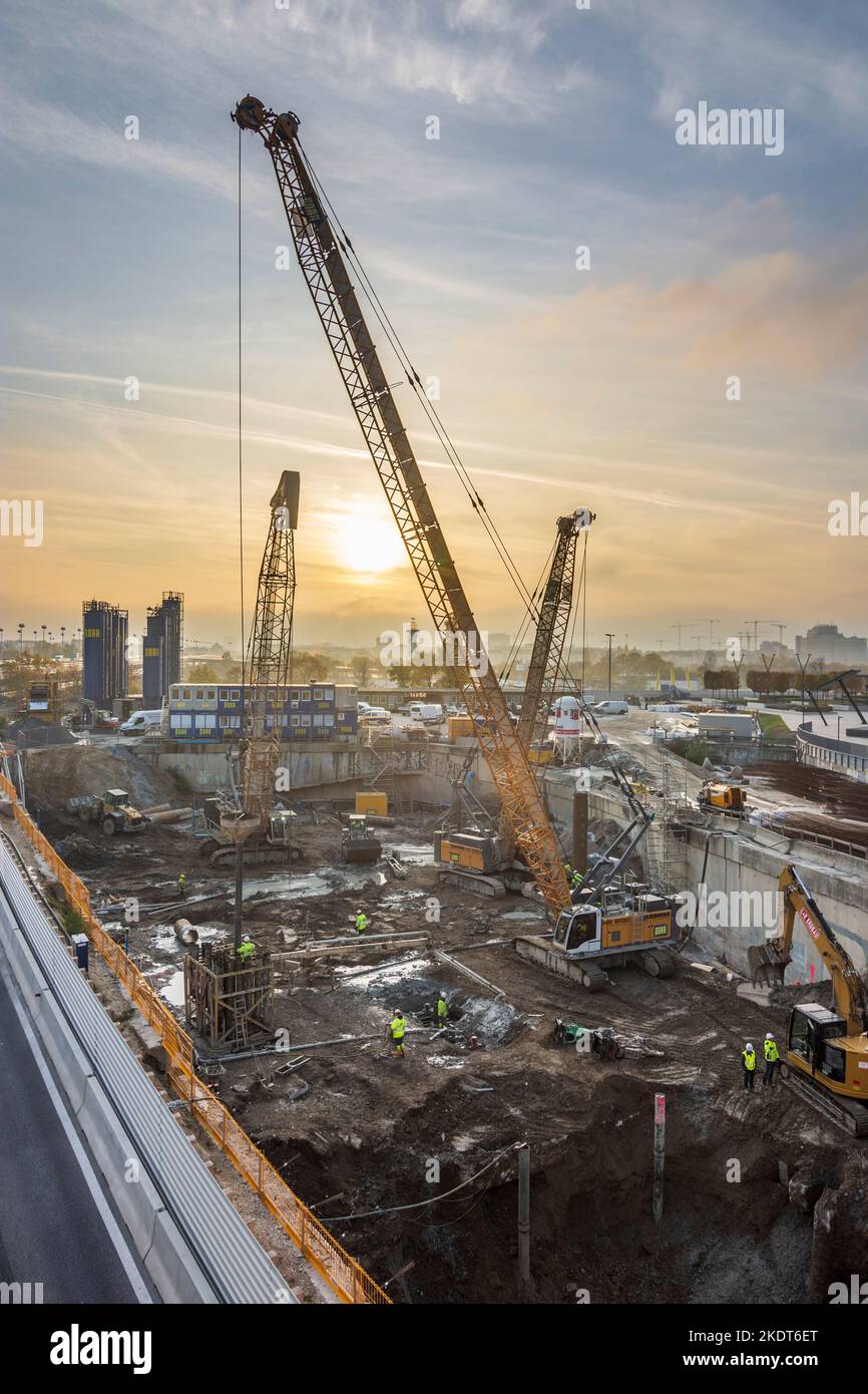 Wien, Vienna: excavation pit, backfilling of a diaphragm wall with ...