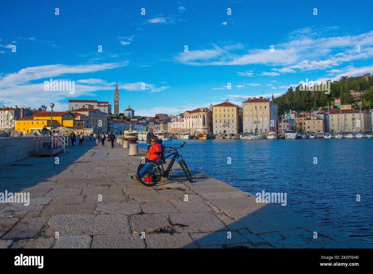 Piran, Slovenia - September 17th 2022. A pier at the waterfront of the ...
