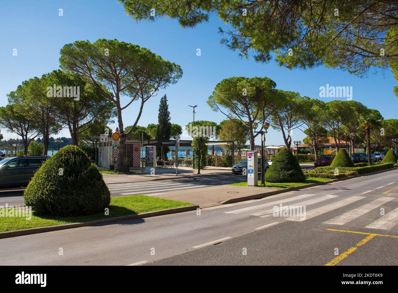 Portoroz, Slovenia - September 19th 2022. A seafront road ilined with ...