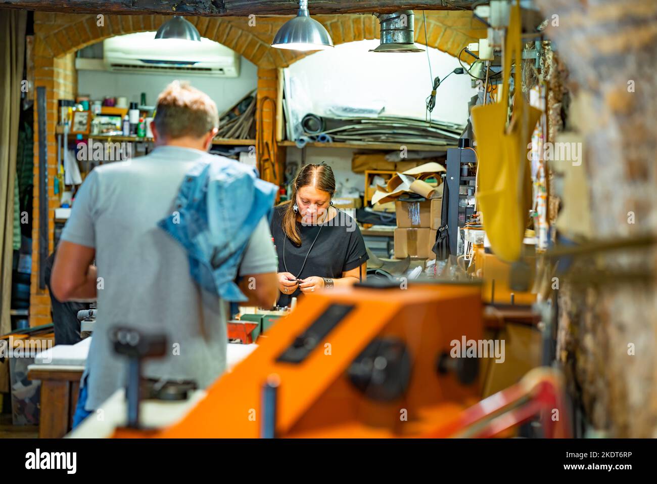 Interior of leather work shop in Rome Stock Photo - Alamy