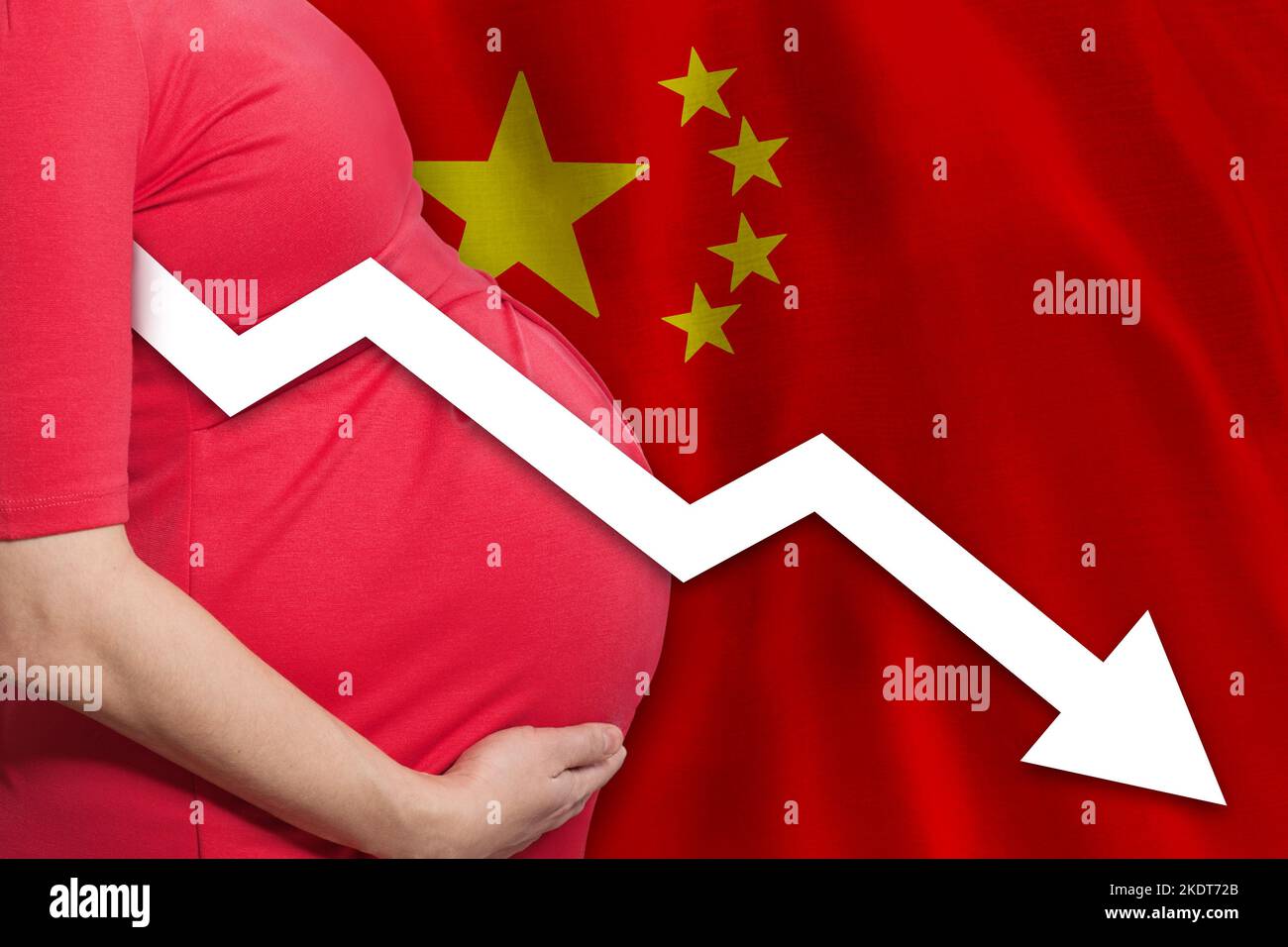 Chinese pregnant woman on Chinese flag background. Falling fertility ...
