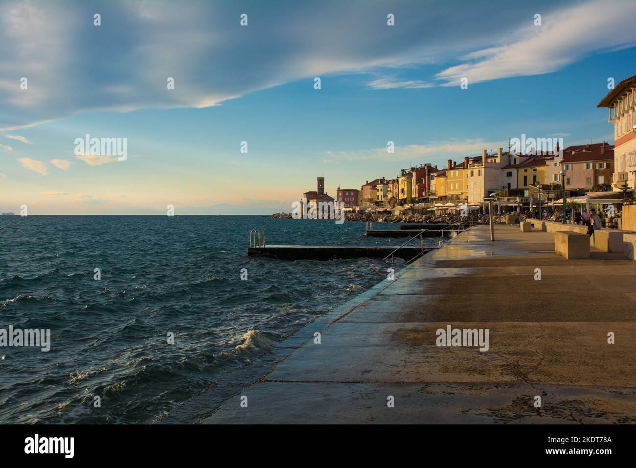 Piran, Slovenia - September 18th 2022. The waterfront of the historic ...