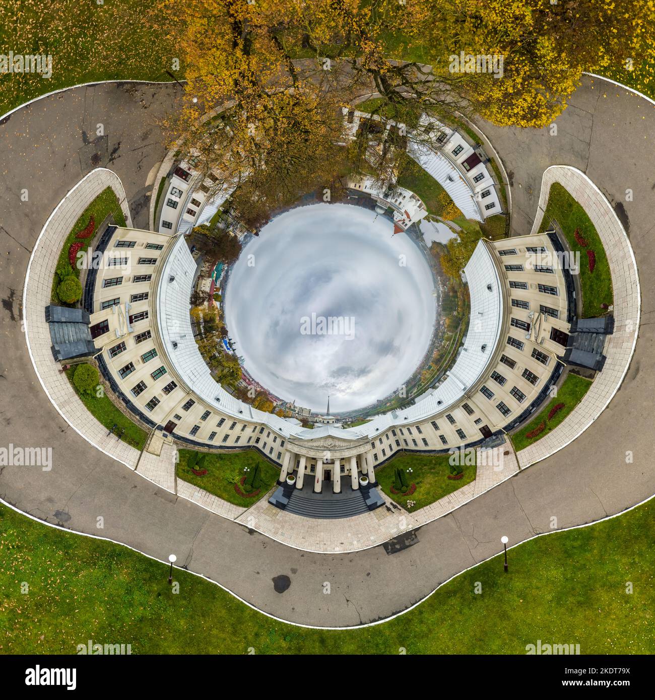 inversion of little planet and spherical aerial 360 panorama view on ...