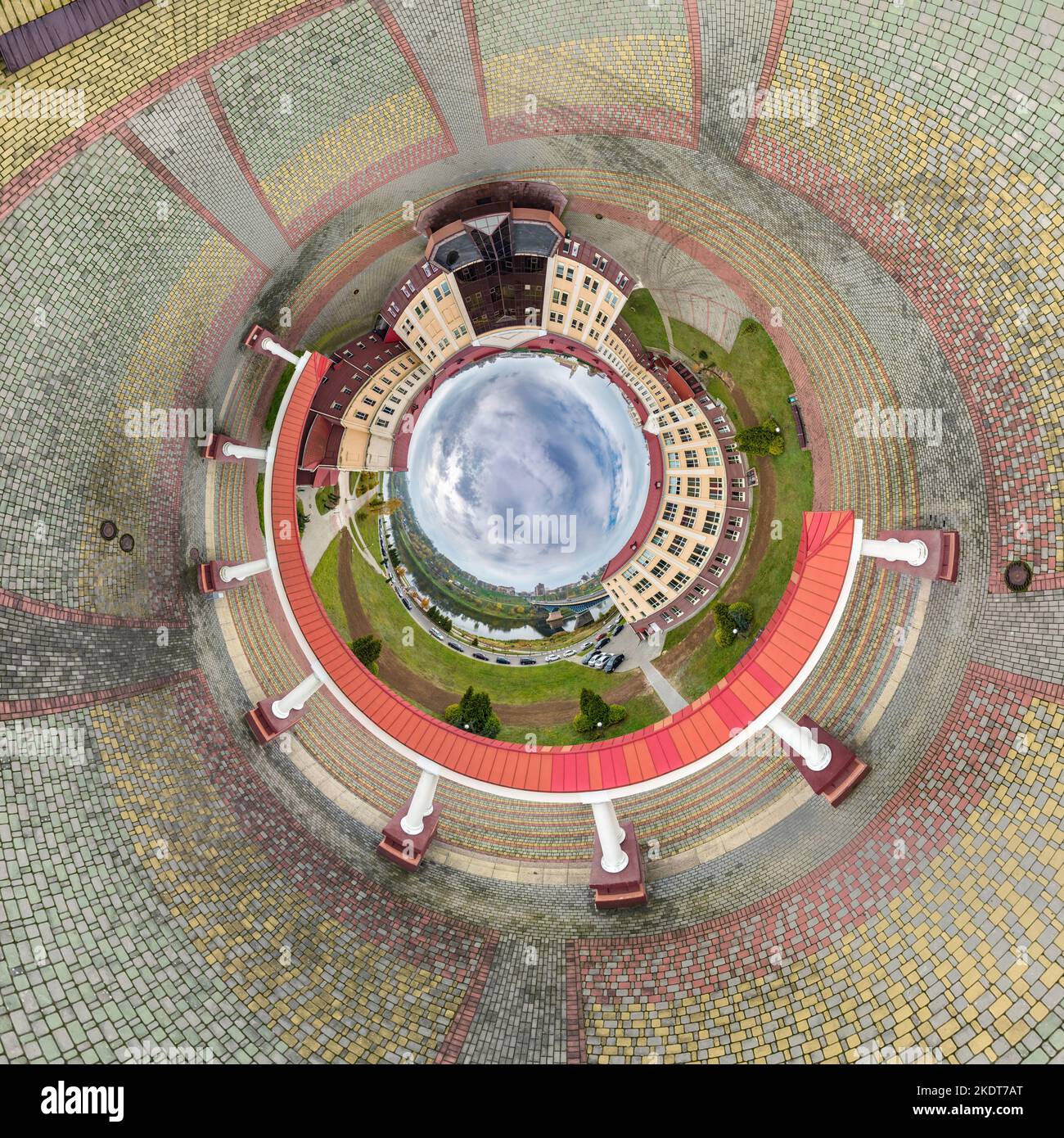 inversion of little planet and spherical aerial 360 panorama view on ...