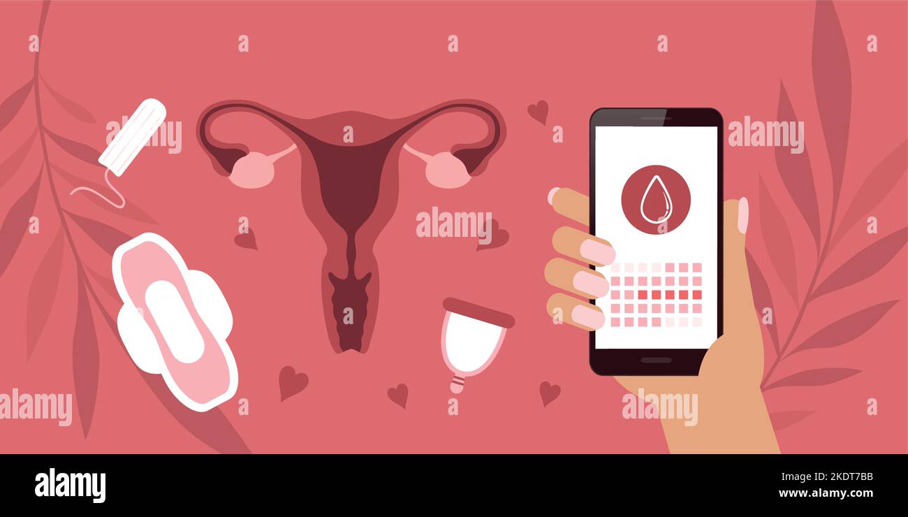 female hygiene products menstruation mobile phone app calendar Stock ...