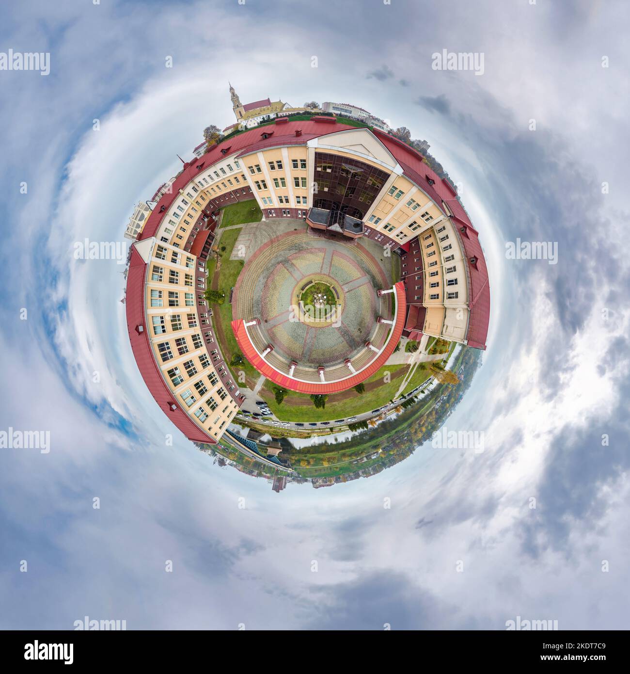 little planet and spherical aerial 360 panorama view on street ancient ...