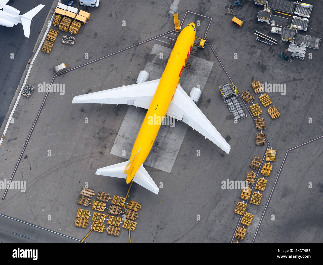 DHL Cargo aircraft Boeing 767 parked. Transport of freighter on DHL ...