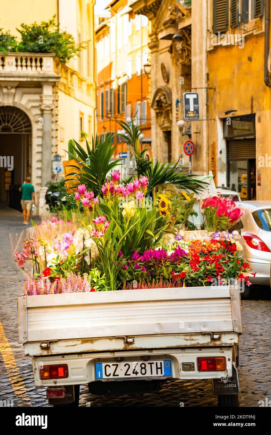 Small van delivering fresh flowers in Rome, Italy Stock Photo - Alamy