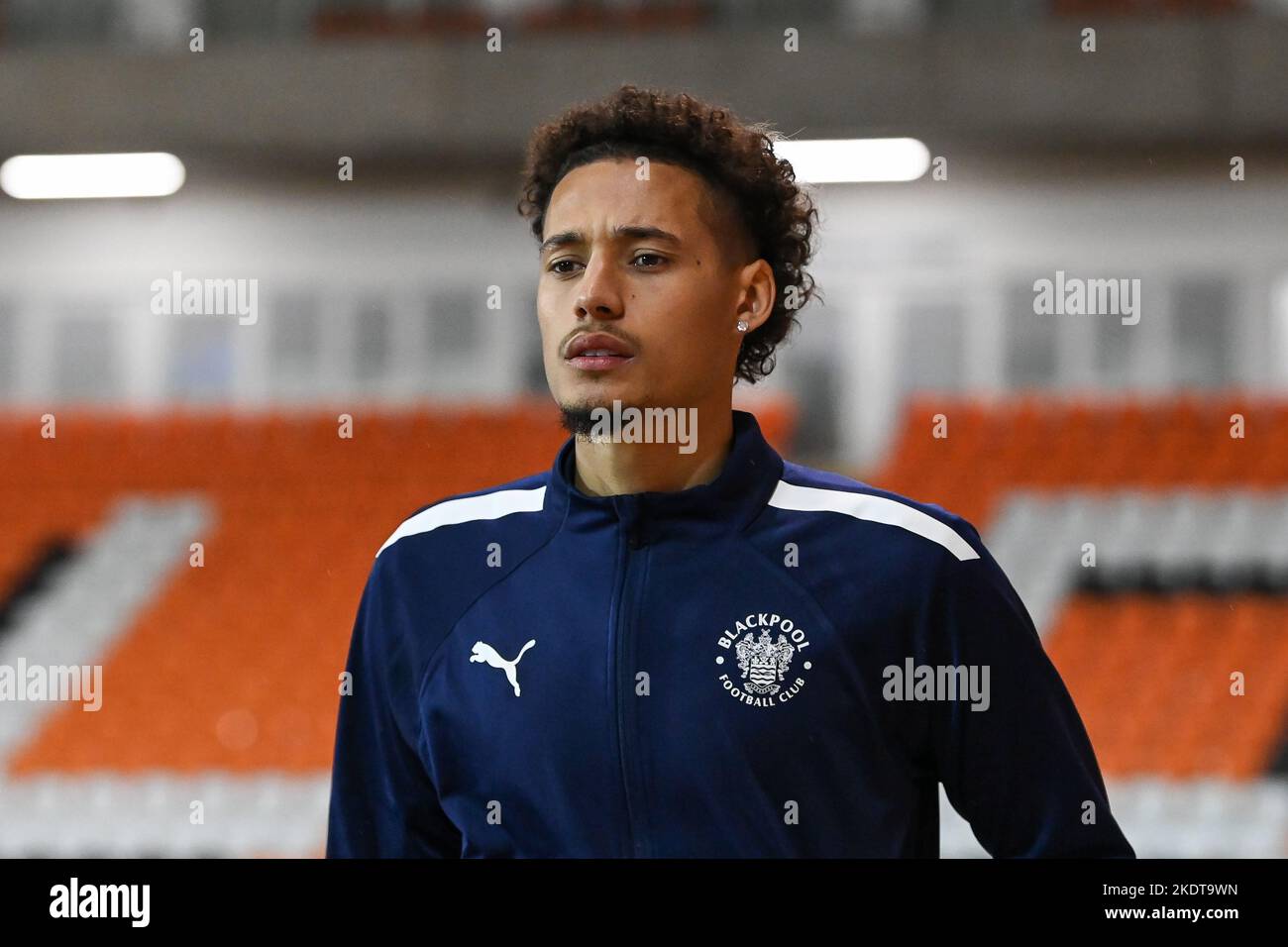 Rhys Williams #15 of Blackpool arrives at Bloomfield Road, ahead of the ...
