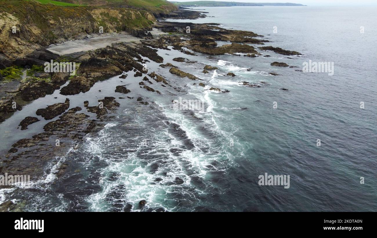 Tidal waves of the Atlantic Ocean, top view. Rocks on the southern ...