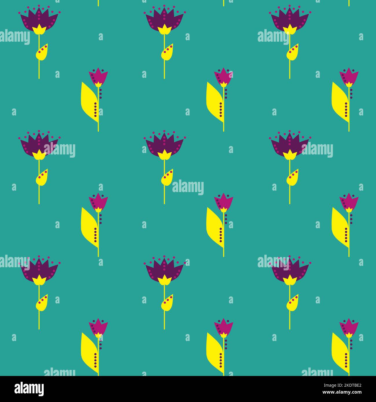 Spring floral seamless pattern. Simple shapes in sketch drawing with ...
