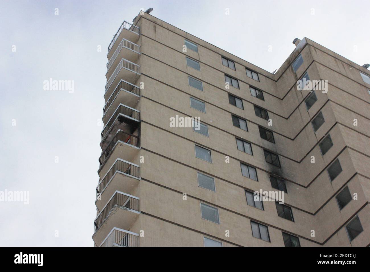 Fire damage on the Mackenzie Place highrise, the tallest building in ...