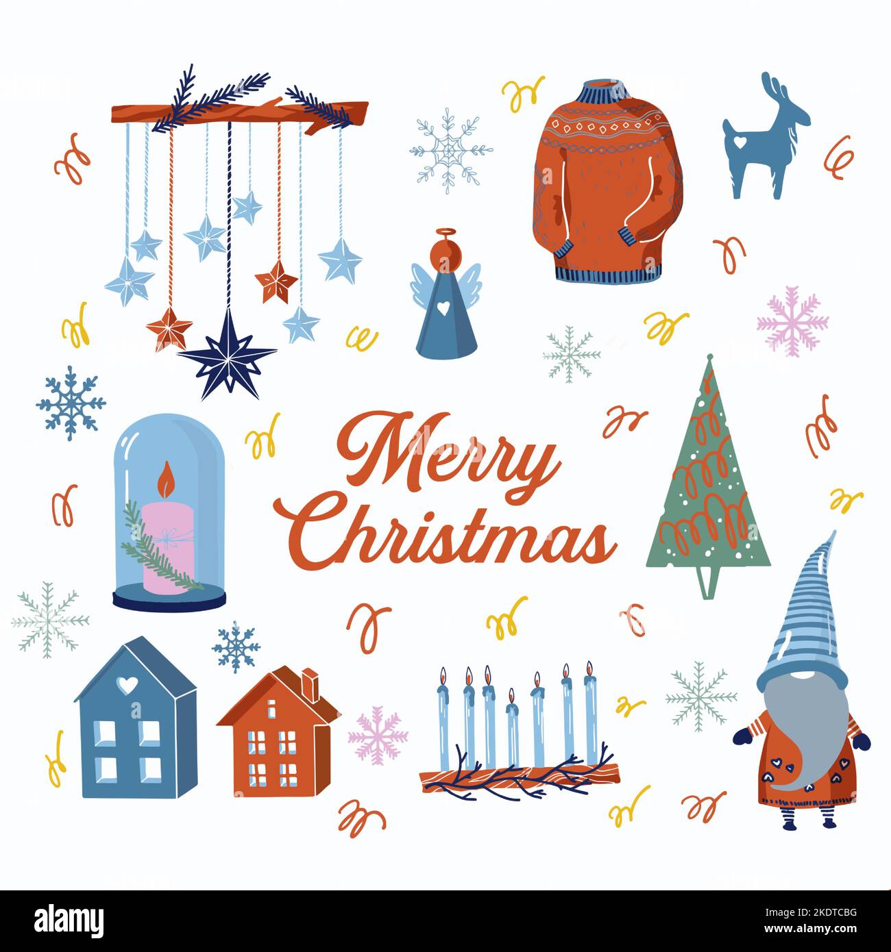 Christmas decoration items illustrations card. New Year warm cosy home ...