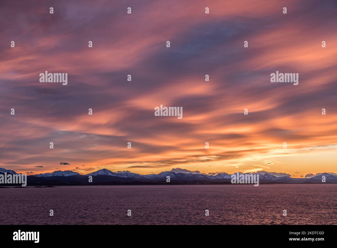 Sunset coastal landscape between Trondheim and Kristiansund on the ...