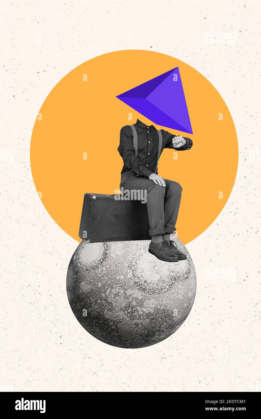 Creative photo 3d collage artwork of weird strange person sitting moon ...