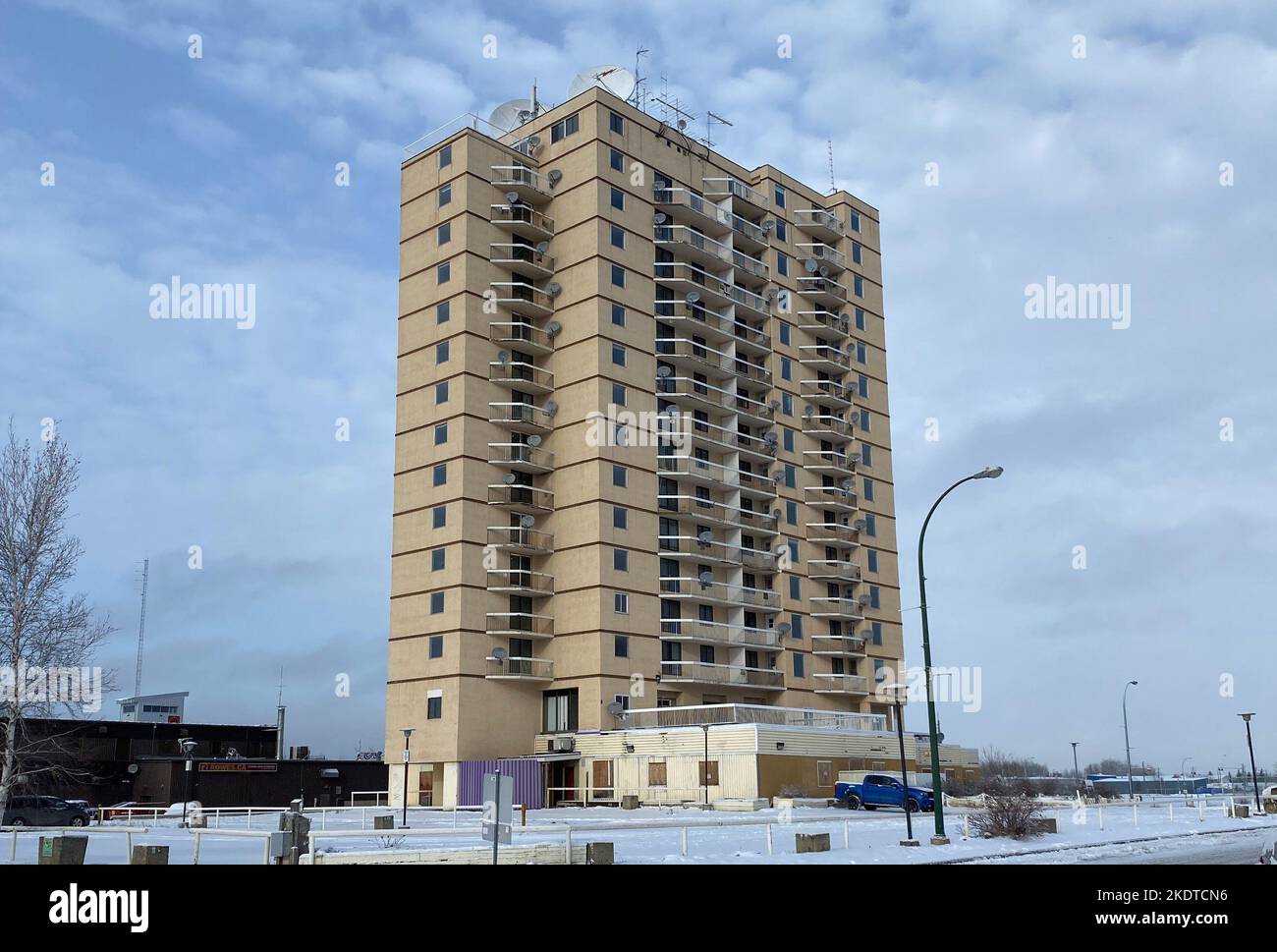 The Mackenzie Place highrise, the tallest building in town, is shown in ...