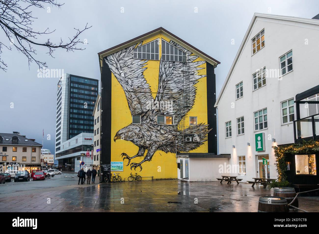 Huge flying Golden Eagle mural by artist Dzia in Bodo, Norway. Painted ...