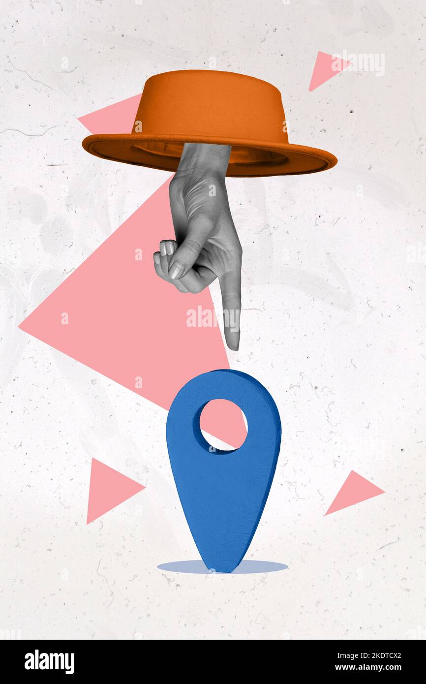 Creative photo 3d collage artwork of finger location symbol icon ...
