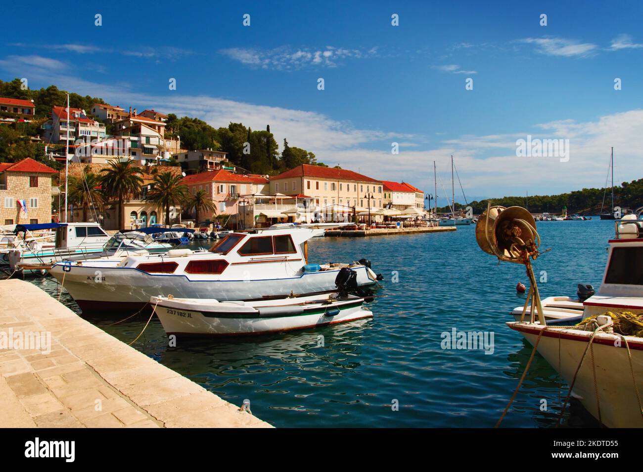 The town and harbor of Jelsa on the island of Hvar in the Adriatic Sea ...